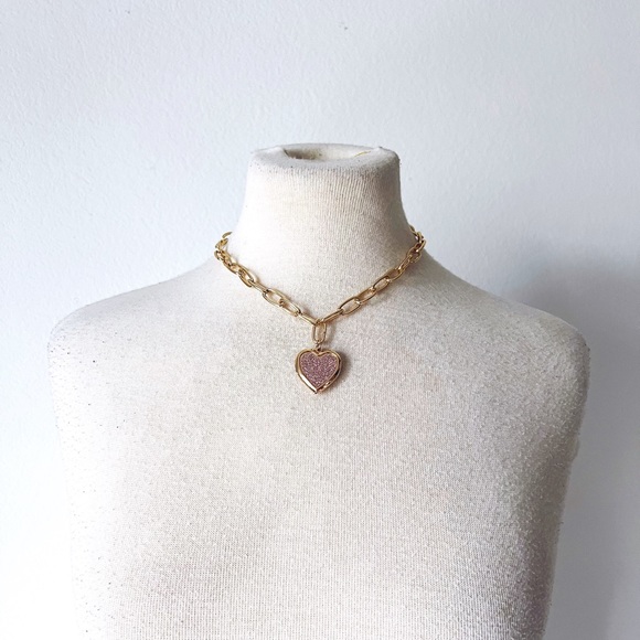 Jewelry | Pink Glitter Heart Locket Necklace | Poshmark